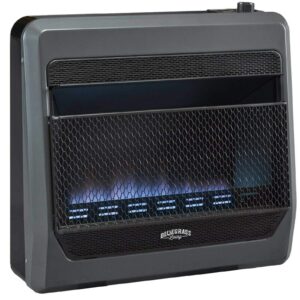 bluegrass living b30tpb-bb ventless propane gas blue flame space heater with thermostat control, 30000 btu, heats up to 1400 sq. ft., includes wall mount, base feet, and blower, black