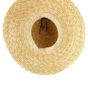 Trendy Apparel Shop Women's 4" Brim Ribbon Band Boater Wide Brim Straw Sun Hat - Natural