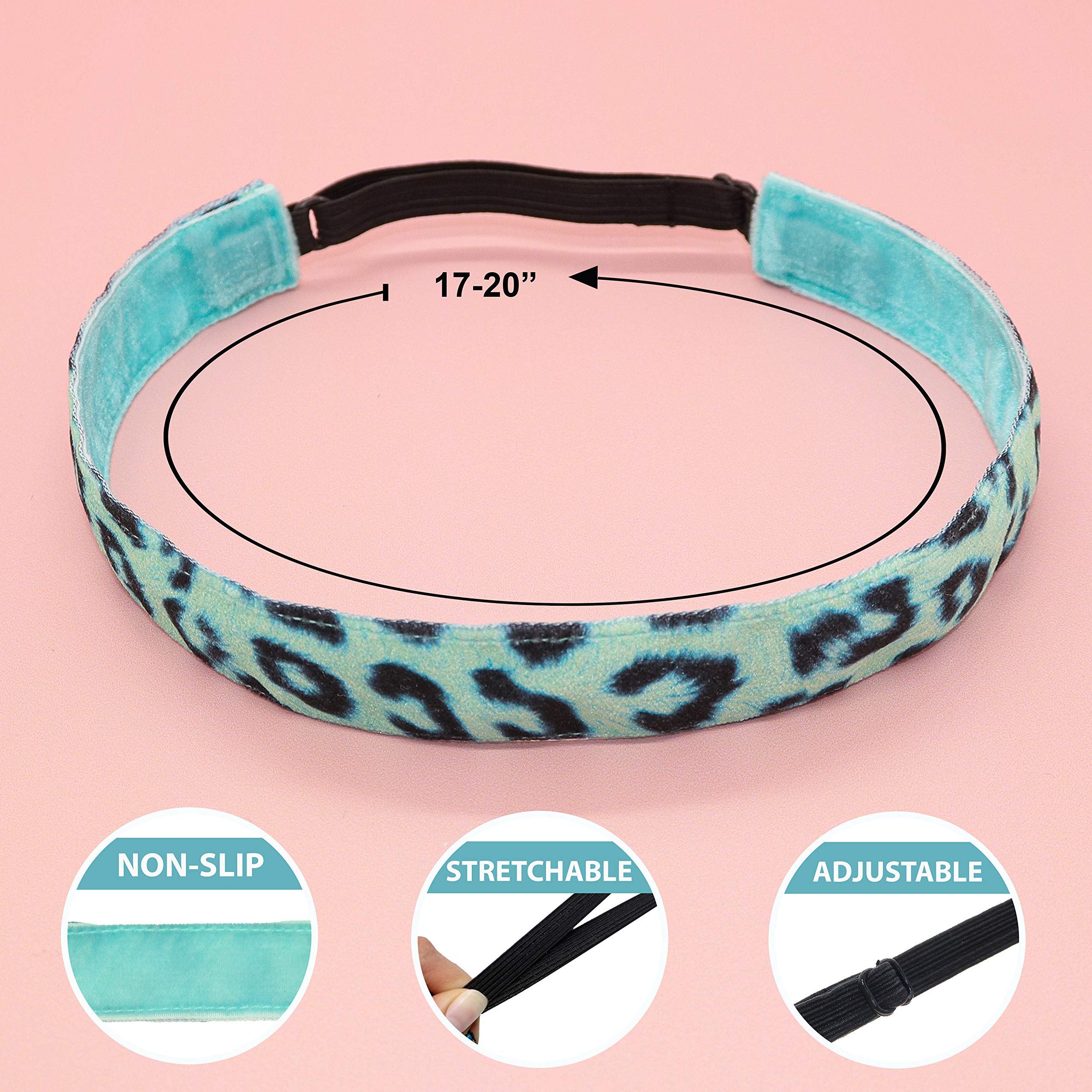 FROG SAC 4 Cheetah Headbands for Girls, Reversible Nonslip Velvet Leopard Print Headband Pack, Elastic Leopard Headbands for Women, Cute Animal Print Hair Accessories for Teens