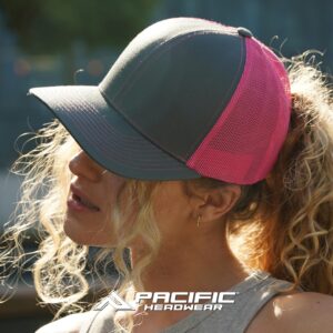 Pacific Headwear Snapback Trucker: Stylish Unisex Cap for All-Day Comfort, Graphite/Neon Blue/Graphite OS