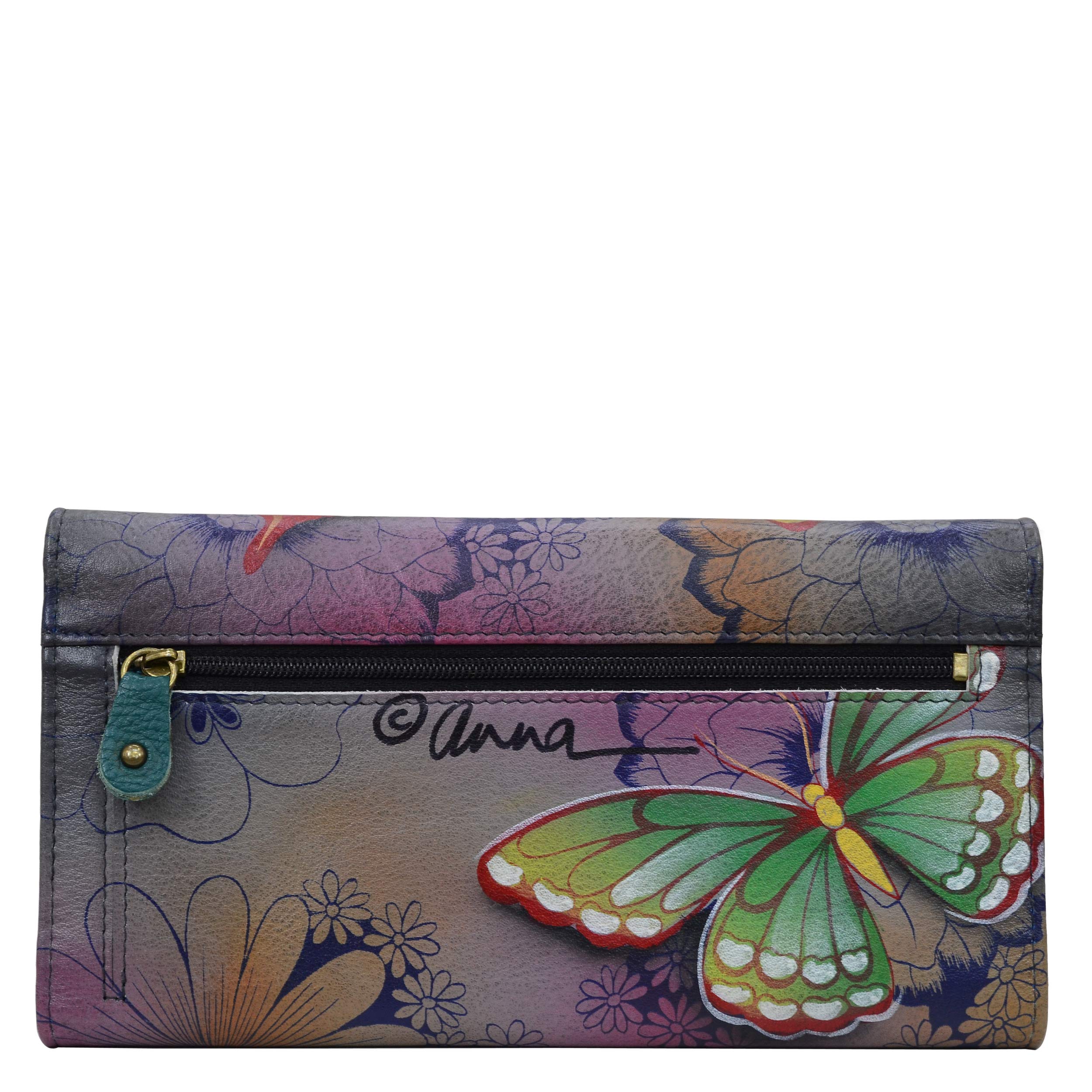 Anna by Anuschka Women's Hand Painted Genuine Leather Multi Pocket Wallet - Butterfly Paradise