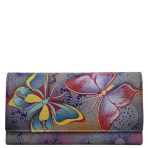 anna by anuschka women's hand painted genuine leather multi pocket wallet - butterfly paradise