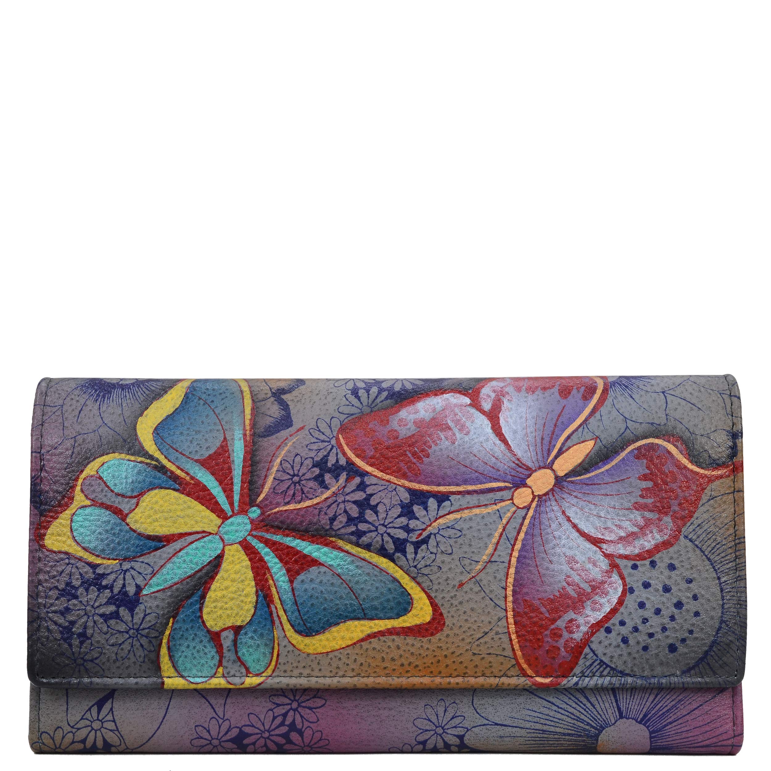 Anna by Anuschka Women's Hand Painted Genuine Leather Multi Pocket Wallet - Butterfly Paradise