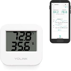 yolink smart wireless temperature & humidity sensor, wide temp range for freezer, fridge, green house, pet cage, app alerts, emails, text/sms alerts- hub required