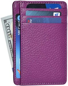 leather minimalist wallet for men & women rfid front pocket leather card holder wallets (fuchsia, small)