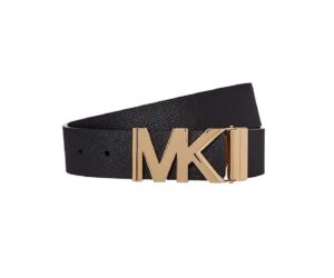 michael kors saffiano leather reversible mk logo plaque buckle belt (l)