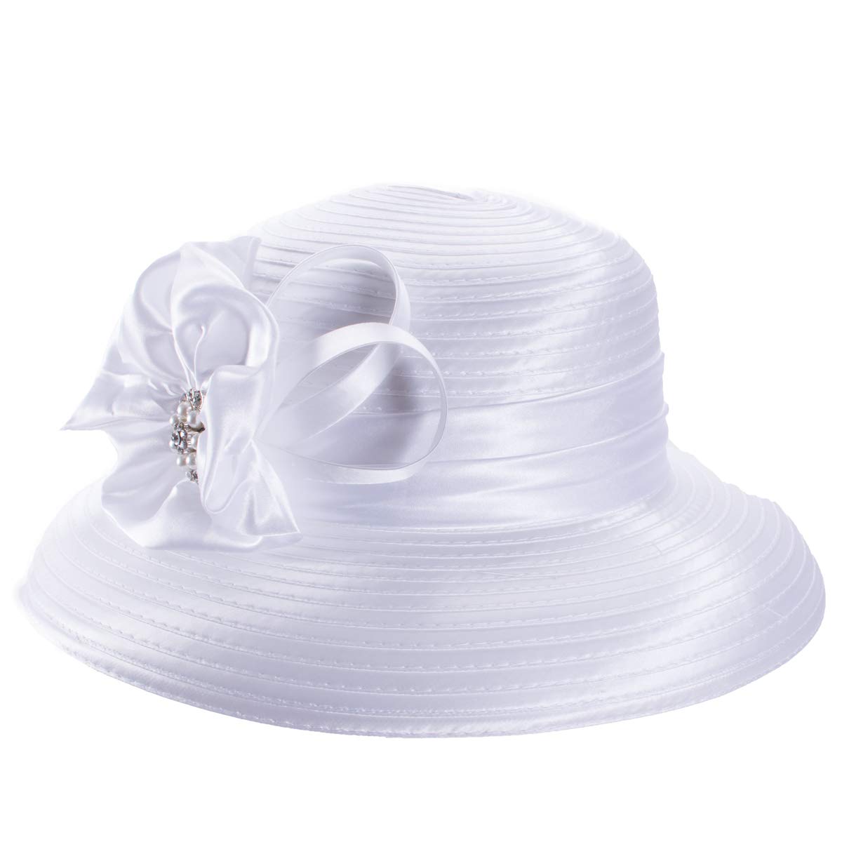 Lawliet Women Satin Ribbon Dress Church Couture Bridal Wedding Occasion Hat A585 (White)