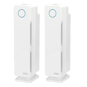 germguardian air purifier for home, large rooms, h13 hepa filter, removes dust, allergens, smoke, pollen, odors, mold, uv-c light helps reduce germs, 28 inch, 2- pack, white, ac5350w2pk