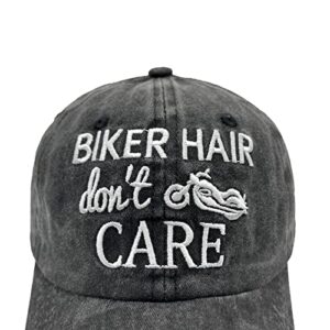 Waldeal Biker Hair Don't Care Hat for Women, Denim Washed Adjustable Baseball Cap, Black