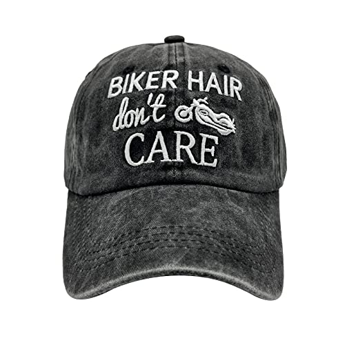 Waldeal Biker Hair Don't Care Hat for Women, Denim Washed Adjustable Baseball Cap, Black