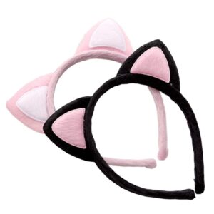 upstore 2 pcs cute cat ears headbands velvet cloth wrapped plastic headwear princess hair bands hair hoop favors holiday cosplay party costume hair accessories for girls woman (color random)