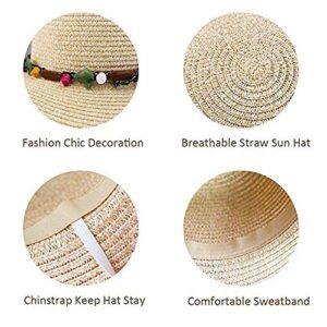 Women's Wide Brim Sun Protection Straw Hat,Folable Floppy Hat,Summer UV Protection Beach Cap (Chain-Beige)