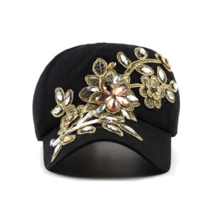 Gudessly Bling Women Baseball Cap Flower Snapback Rhinestone Sun Hats Adjustable Denim Jeans Hat