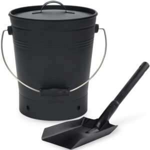 inno stage ash bucket with lid and wood handle coal shovel, ash carrier pail fireplace tools,fire pit,wood burning stove black