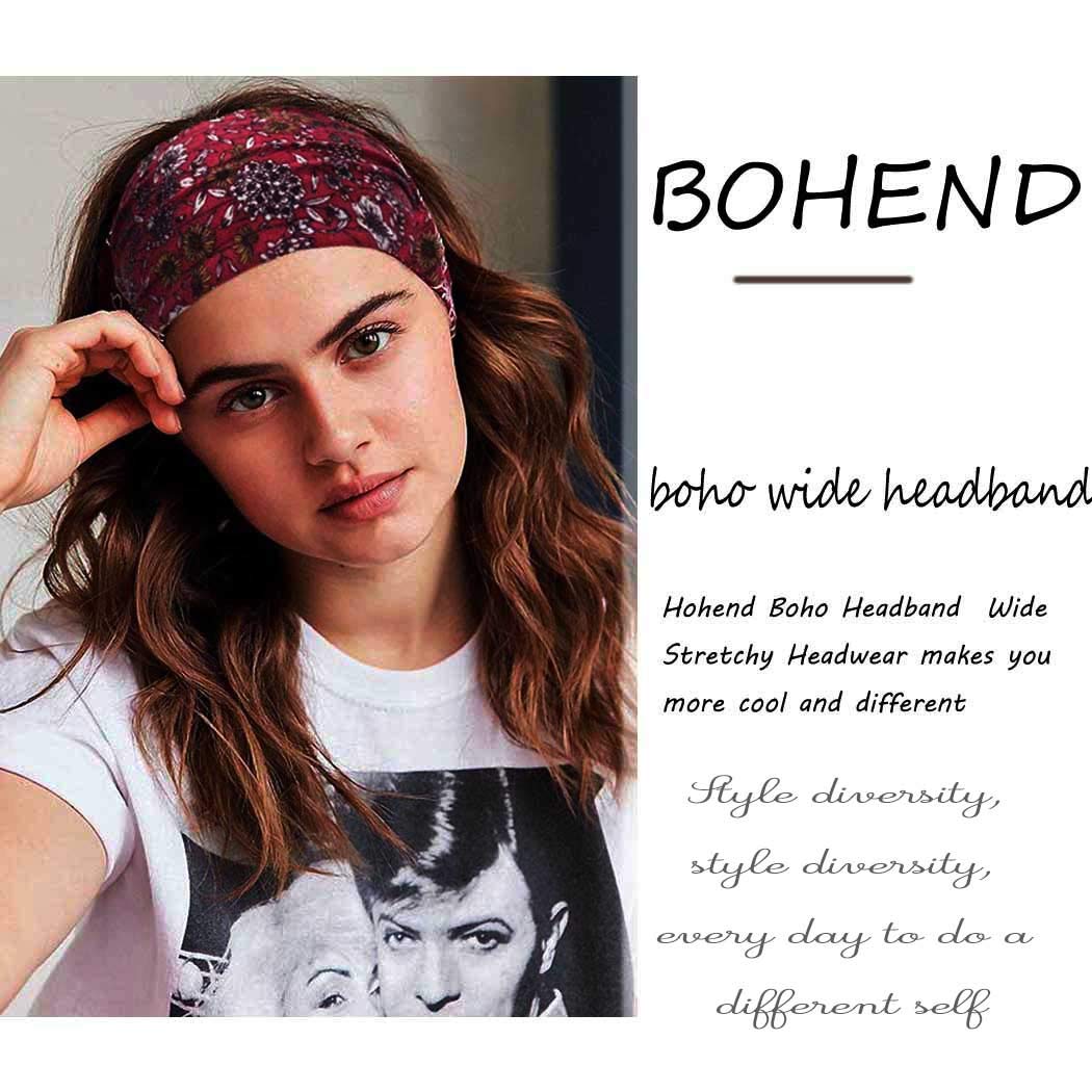 Bohend Boho Headband Wide Yoga Stretchy Bandeau Large Headwrap Sport Athletic Beach Hair Accessories for Women and Girls(8pcs)