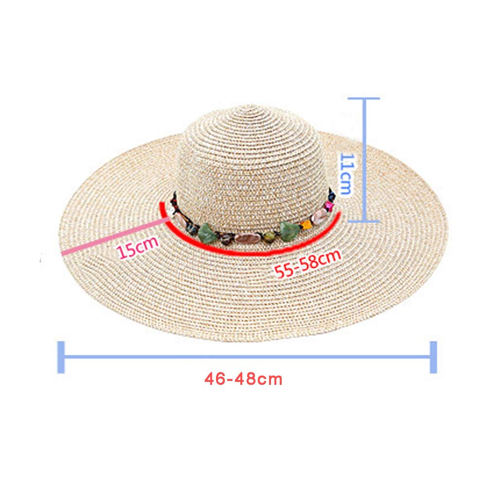 Women's Wide Brim Sun Protection Straw Hat,Folable Floppy Hat,Summer UV Protection Beach Cap (Chain-Beige)