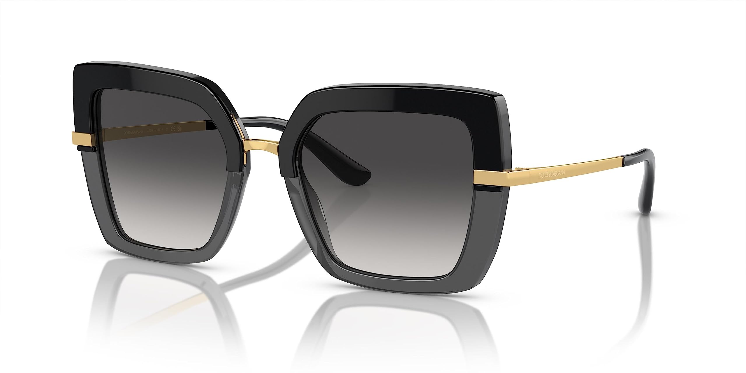 Dolce & Gabbana Modern Rectangular Prism with Arms Sunglasses, Top Black On Transparent Black, 52