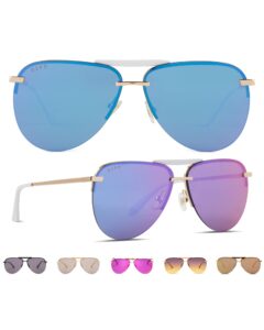 diff tahoe oversized aviator sunglasses for women uv400 protection, gold + purple mirror