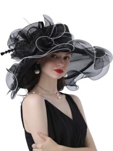 oridoor women hats headband hairpin organza fascinator church hat floral tea party wedding hat (013e black) one size …