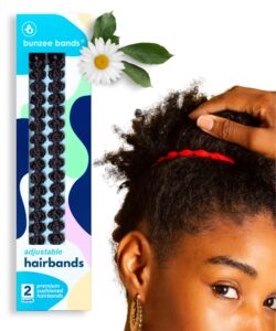 bunzee bands - polyester satin adjustable hairbands for thick hair - patent pending [2 count, black]… (headband, black)