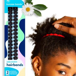 Bunzee Bands - Polyester Satin Adjustable hairbands for Thick Hair - Patent Pending [2 Count, Black]… (Headband, Black)