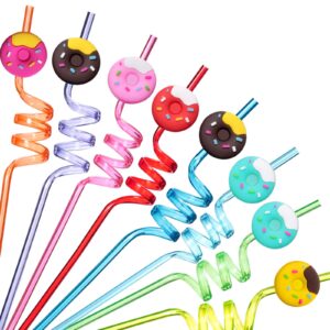 donut straws party favors for donut party supplies,donut grow up theme birthday with 2 cleaning brush (24 +2)