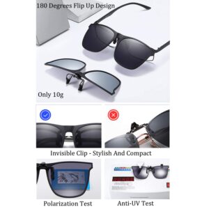 OopsMi Clip On Sunglasses Polarized Unisex Large Lightweight For Prescription Glasses (Black Lens)