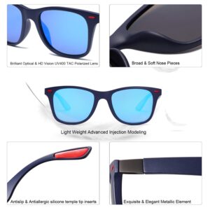 SOJOS Polarized Sports TR90 Sunglasses for Running Cycling Fishing Golf Driving SJ2101 with Matte Blue Frame/Blue Mirrored Lens