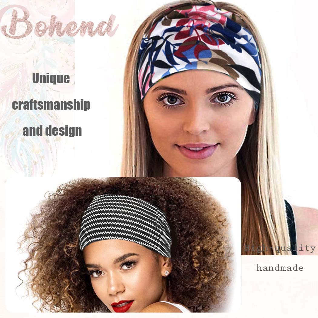 Bohend Boho Headband Wide Yoga Stretchy Bandeau Large Headwrap Sport Athletic Beach Hair Accessories for Women and Girls(8pcs)