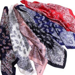 JERLA Women's Men's Small Square satin 100% Real Mulberry Silk Scarfs paisley Hair head face scarf 21" x 21" (Paisley black)