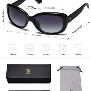 SOJOS Vintage Square Sunglasses for Women Polarized UV Protection Havana Frame SJ2111 with Black Frame/Gradient Grey Lens