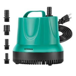 vivosun 850gph 60w submersible pump for fish tank, pond, aquarium, hydroponic systems with 5ft power cord and 4 nozzles blue