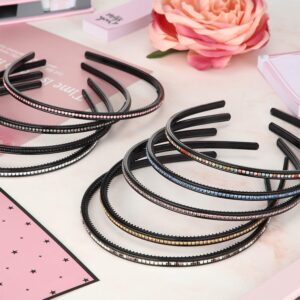 WILLBOND 9 Pcs Bling Headband for Women Skinny Plastic Headbands 1 Row Crystal Rhinestone Thin Hair Hoops with Teeth Skinny Headbands Fancy Hair Accessories for Women 9 Colors