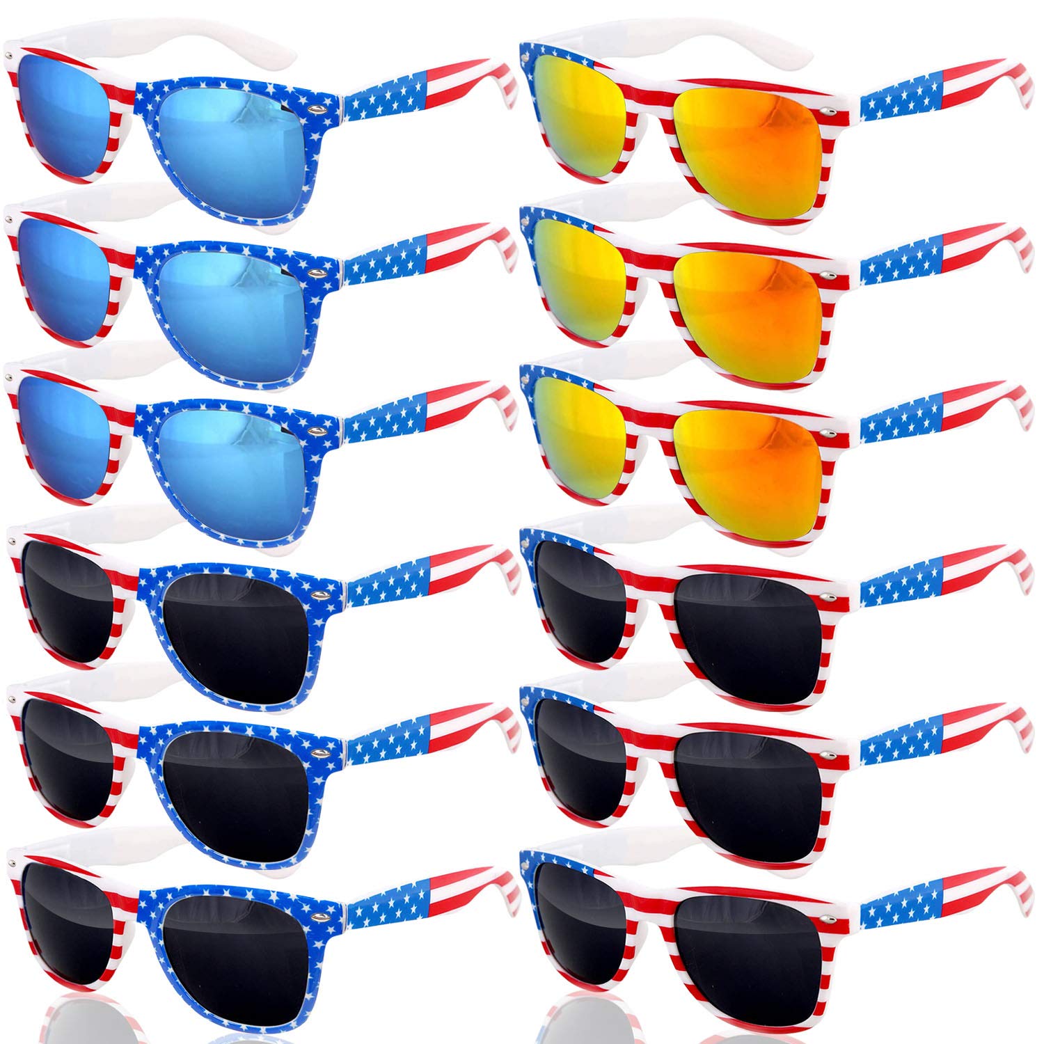 12 Pairs American Flag Sunglasses UV400, Patriotic Accessories Red White and Blue Sunglasses 4th of July Party Supplies Fourth of July Accessories USA Flag Favors for Women Men Teens Memorial Day