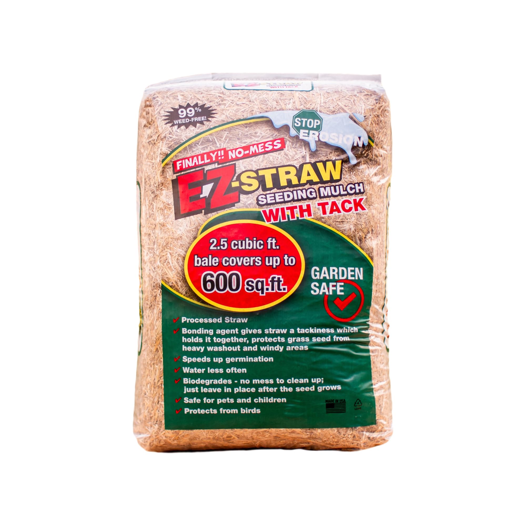 EZ-Straw Seeding Mulch with Tackifier - Biodegradable Processed Straw a 2.5 CU FT Bale (Covers up to 500 sq. ft.)