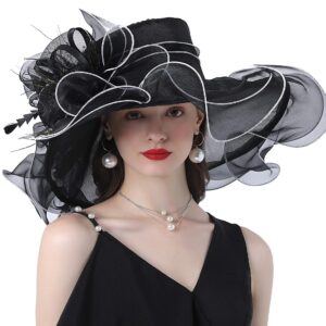 ORIDOOR Women Hats Headband Hairpin Organza Fascinator Church Hat Floral Tea Party Wedding Hat (013E Black) One Size …