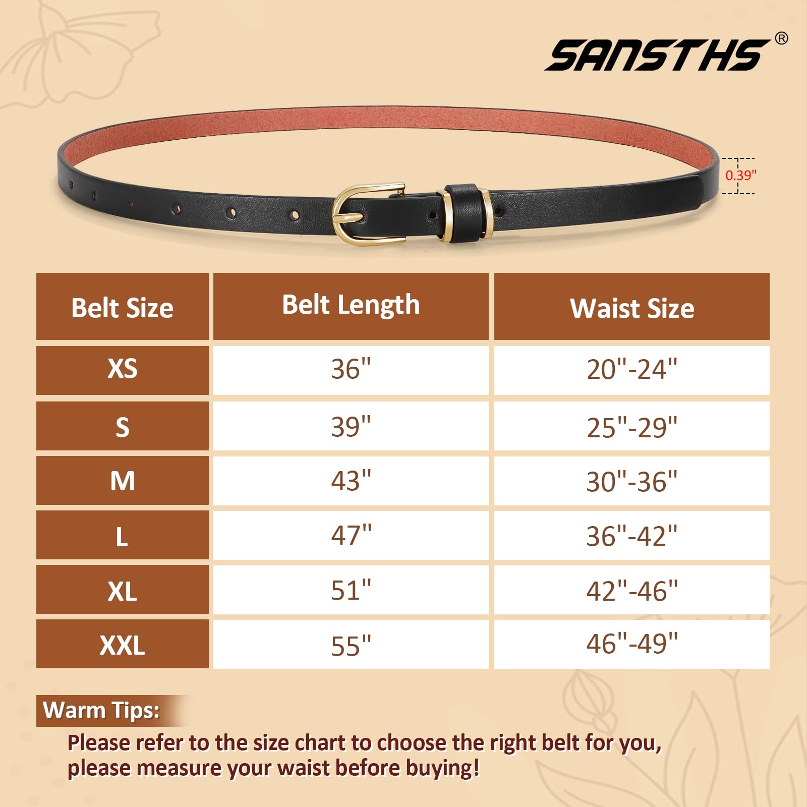 SANSTHS 4 Pack Women Thin Belts for Jeans Dresses Coats Skinny Women Belt with Gold Alloy Buckle, Black+Brown+White+Leopard M