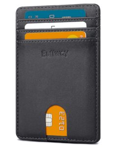 buffway mens slim wallet, minimalist thin front pocket leather credit card holder with rfid blocking for work travel - boston black