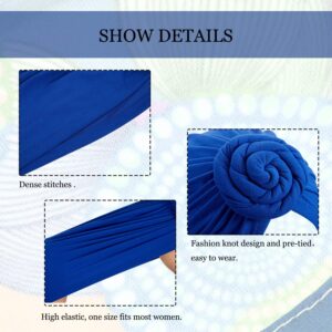 6 Pieces Women African Turban Flower Knot Pre-Tied Bonnet Beanie Cap Headwrap (Black, Royal-blue, Rosy, Camel, Navy, Yellow)