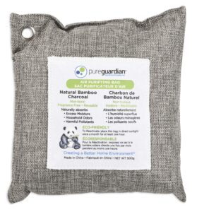 pureguardian cb500 bamboo charcoal air purifying bag, eco-friendly, naturally absorbs odors, excess moisture and pollutants, 500g, gray