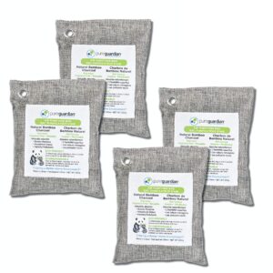 pureguardian cb200 bamboo charcoal air purifying bag, eco-friendly, naturally absorbs odors, excess moisture and pollutants, 200g, 4-pack, gray