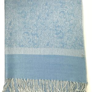 Plum Feathers Two Tone Vintage Paisley Pattern Pashmina Scarf (Baby Blue Silver Paisley)