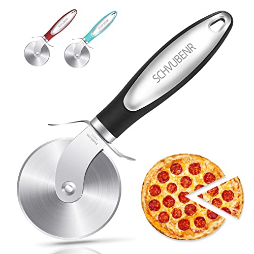 SCHVUBENR Premium Pizza Cutter - Stainless Steel Pizza Cutter Wheel - Easy to Cut and Clean - Super Sharp Pizza Slicer - Dishwasher Safe - Handles Large and Small Pizza - Corte De Pizza(Black)