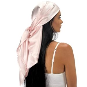 100% pure mulberry silk head scarf | women's hair wrap for sleeping at night | maintains style, reduces frizz, aids growth - pink