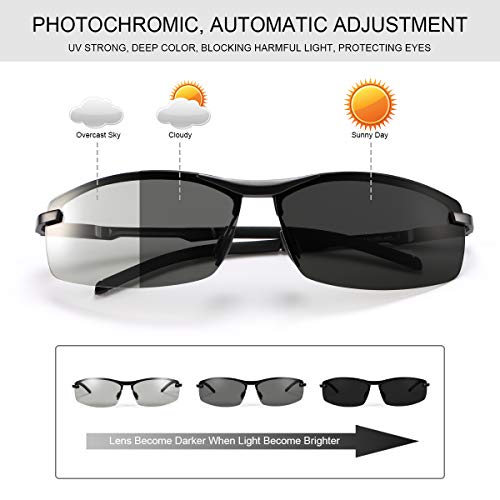 YIMI Men's photochromic lenses Polarized Driving Sunglasses transition safety Eyewear Day and Night Vision Glasses For Women (photochromic/Black Frame Black lens)