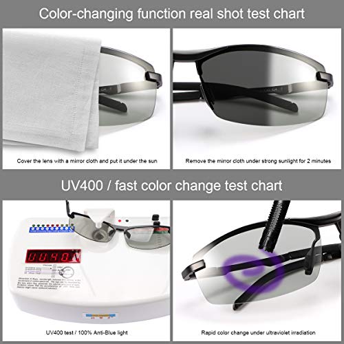 YIMI Men's photochromic lenses Polarized Driving Sunglasses transition safety Eyewear Day and Night Vision Glasses For Women (photochromic/Black Frame Black lens)