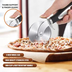 SCHVUBENR Premium Pizza Cutter - Stainless Steel Pizza Cutter Wheel - Easy to Cut and Clean - Super Sharp Pizza Slicer - Dishwasher Safe - Handles Large and Small Pizza - Corte De Pizza(Black)