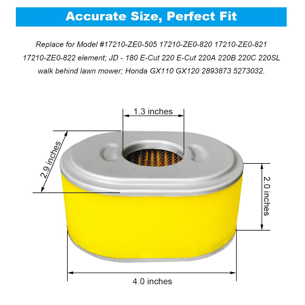 ZLKSKER 17210-ZE0-505 Air Filter (Pack of 2), Replacement for Honda GX110 GX120 Engine, Lawn Mower Air Cleaner