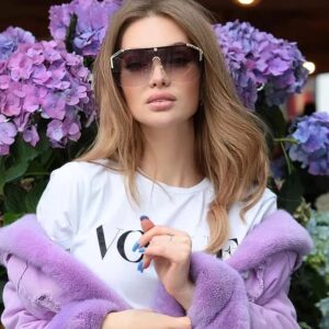 FEISEDY Classic Siamese One Piece Oversized Sunglasses Nice Rimless Stylish Retro Design for Women Men B2634