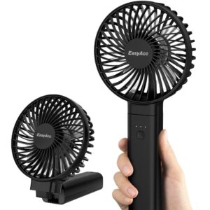 easyacc handheld fan, 2023 4th new 5000 battery operated desk fan [ 4 speed 20 hours quiet powerful hand fan ] power indicator/one touch power off foldable personal fan for travel office outdoor